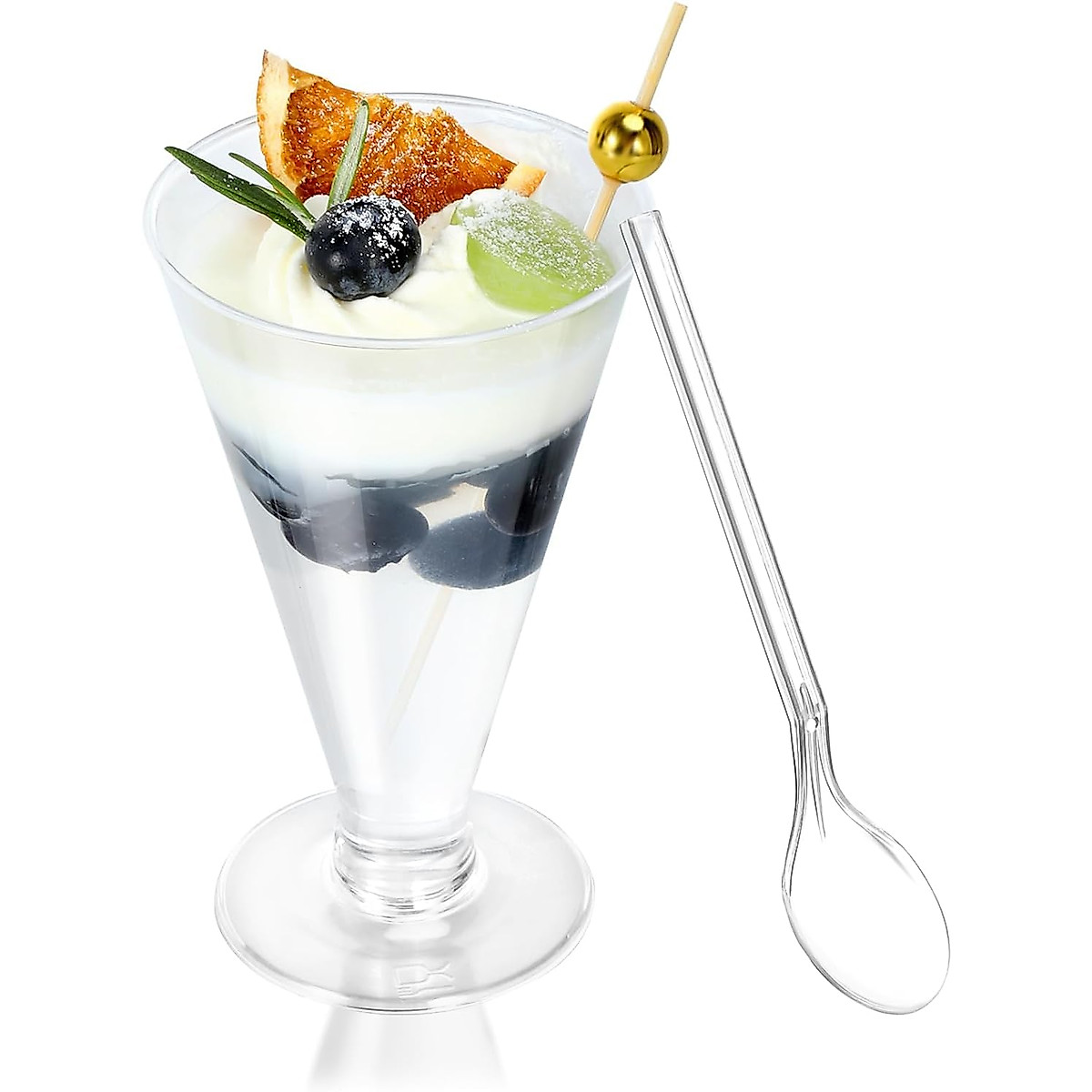 HawHawToys 40 Pack Clear Plastic Martini Glasses 6oz Disposable Cocktail Glasses Dessert Cups with Spoons,Reusable Cocktail Glasses Shooter for Party Champagne,Ice-Cream, Pudding and Trifle