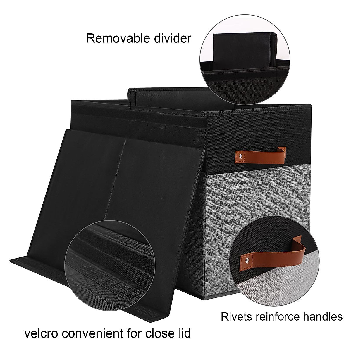 Large Toy Storage Box with Lid, Sturdy Toys Storage Chest Bin Organizer Basket with Dividers for Kids, Boys, Girls, Nursery, Closet, Bedroom, Playroom 25&quot;x13&quot; x16&quot; (Black and Grey)