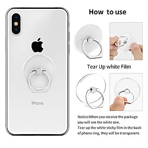 Cell Phone Ring Holder Stand Transparent Finger Grip Loop 360 Degree Rotation Finger Ring Stand (4 x Black (Round))