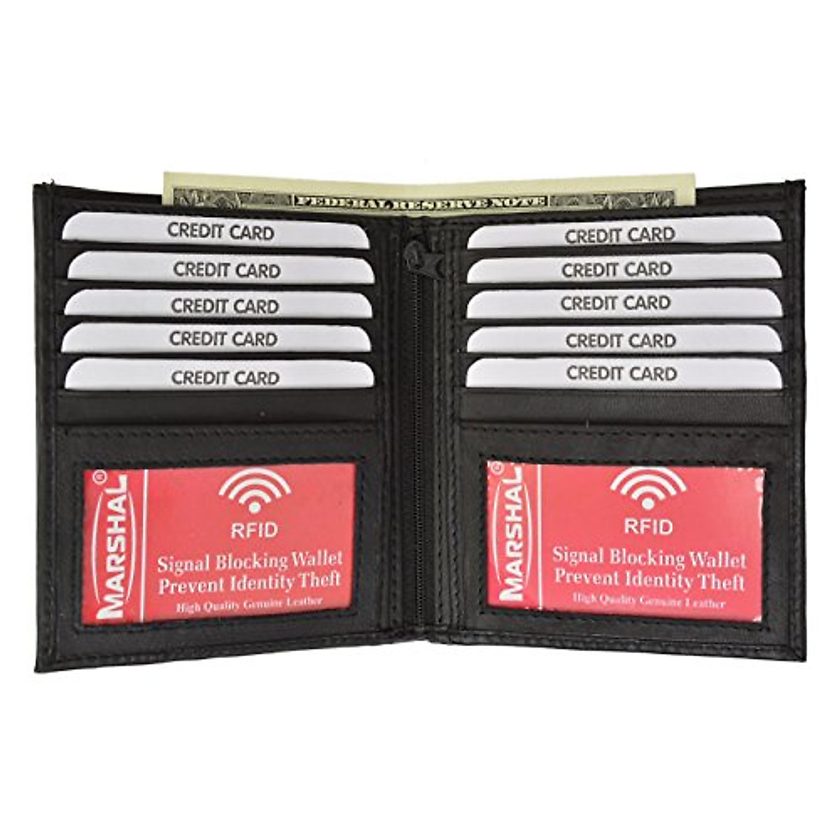Marshal RFID Men's Genuine Leather European Bifold Wallet Slim Hipster 2 Windows Bk
