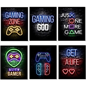 Gamer Room Decor Posters For Boys Room | Gaming Room Decor，Fashion Video Game Wall Art Decor，Gaming Posters For Gamer Room Decor，Gaming Room Decor For Boys Game Room Decor (Unframed, 8x10inch，6pcs)
