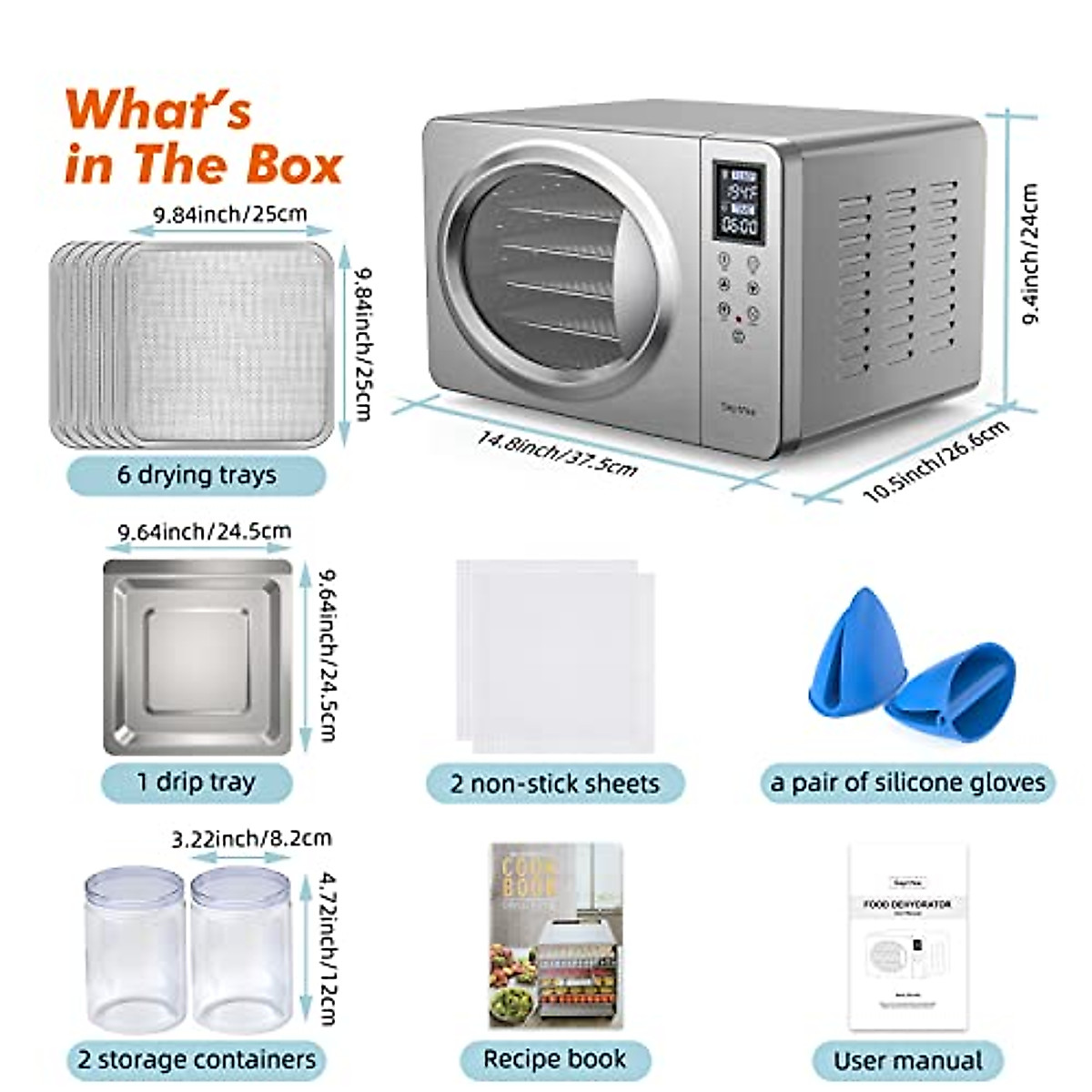 𝐒𝐞𝐩𝐭𝐫𝐞𝐞 Food Dehydrator for Jerky, Fruit, Meat, Veggies, Dog Treats, Herbs and Yogurt, 6 Stainless Steel Trays Food Dryer Machine with Digital Timer, Temperature Control & Safety Over Heat Protection