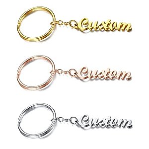 Custom Name Keychain Personalized, Stainless Steel Gold Plated Dainty Engraved Letters Personalized Key Chain,womens (Silver)