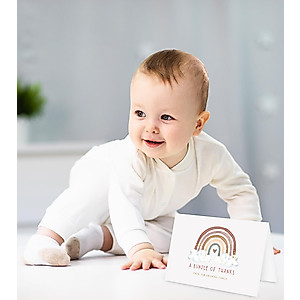 Whaline 50 Pack Baby Shower Thank You Cards Bulk Boho Rainbow Thank You Note Cards with Envelopes Stickers Blank Cards for Baby Shower