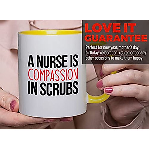 Bubble Hugs Nurse 2Tone Yellow Mug 11oz - A nurse is compassion - Labor Clinical Certified Nursing Assistant Surgical Emergency Oncology Practitioner