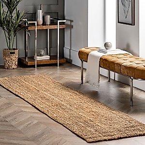 nuLOOM Ashli Solid Farmhouse Jute Runner Rug, 2' 6" x 12', Natural