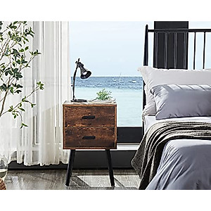 Hoorlang Wooden Night Stand with 2 Drawers Storage Cabinet, Bedside Table for Bedroom Or Mid-Century End Table for Living Room-Rustic Brown HLET03F