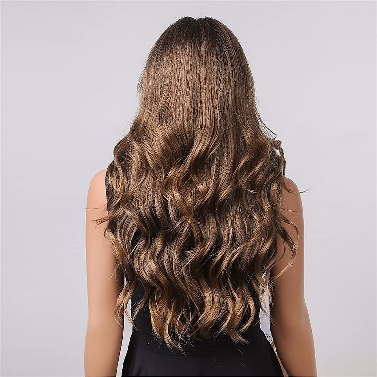 BERON Brown Wig Long Wavy Wig Brown Wigs for Women Long Curly Wig Brown with Dark Roots Synthetic Hair Wave Wigs with Dark Roots Wig Cap Include