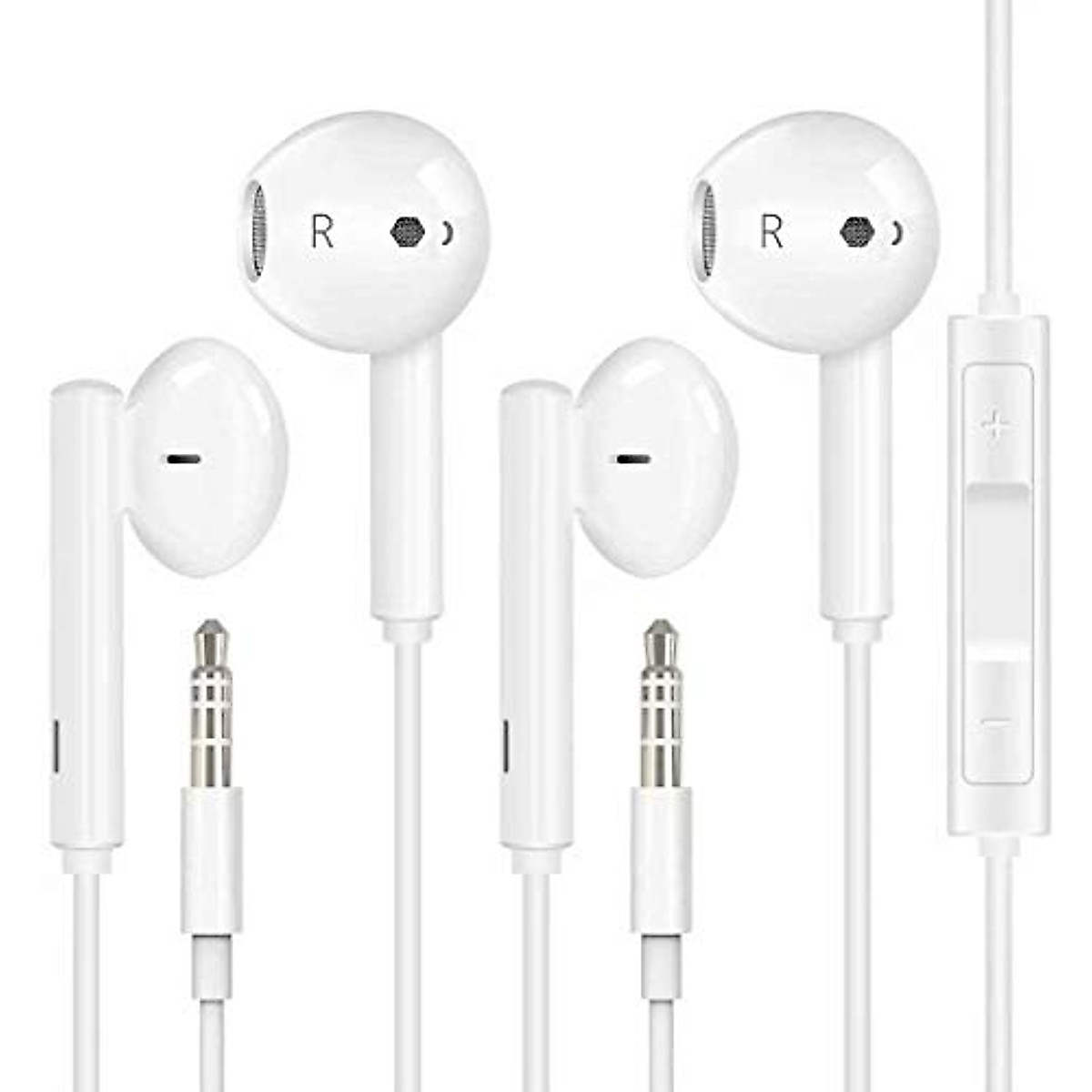 2 Pack Earbuds/Headphones/Earphones with 3.5mm Wired in Ear Headphone Plug Built-in Microphone & Volume Control for iPhone Android Phone PC Computer Laptop