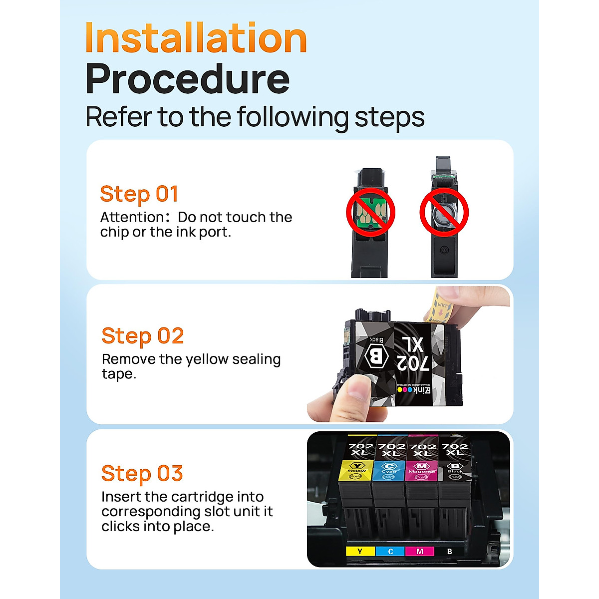 E-Z Ink (TM) Remanufactured Ink Cartridge Replacement for Epson 702XL T702XL 702 T702 to use with Workforce Pro WF-3720 WF-3730 WF-3733 Printer (1 Large Black, 1 Cyan, 1 Magenta, 1 Yellow, 4 Pack)