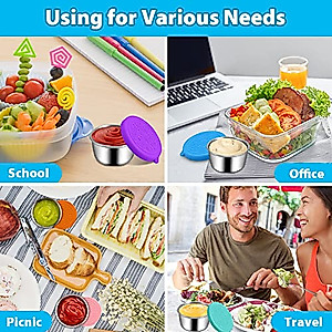 Hydream 8Pack Salad Dressing Containers To Go,2.4oz Small Condiment Containers with Lids, Stainless Steel Condiment Cup Dipping Sauce Cups Container for Lunch Bento Box Leakproof Silicone Lids