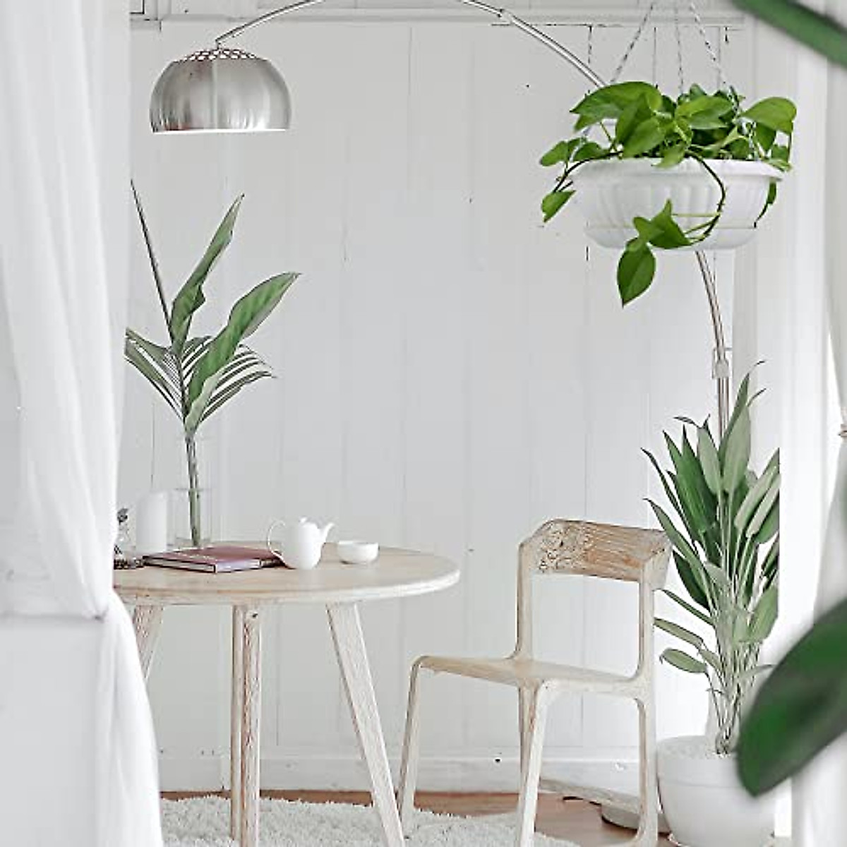 TITATI 6pcs 12.59” Hanging Planters for Outdoor Plants, Indoor Hanging Flower Pots Hanging Plant Holder with Drainage Hole Tray Hooks, Plastic Hanging Plant Baskets for Graden Home Porch White Color