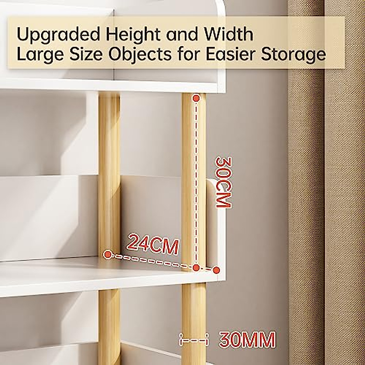 4-Tier Wooden Bookcase,White Bookshelf,Modern Open Bookshelf,Wood Storage Shelves Display Stand with Top Edge and Solid Wood Frame for Living Room,Bedroom,Home Office