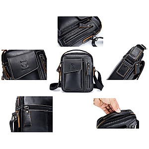 BULLCAPTAIN Genuine Leather Men Bags Small Shoulder Crossbody Bag for Men Everyday Casual Travel Messenger Bag Handbag (black)