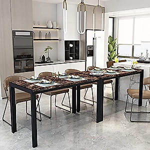 Recaceik Modern Dining Table for Kitchen, Faux Marble Kitchen Tables with Metal Legs for 4 People, Industrial Dining Room Table for Living Room and Office, Easy Assembly, Brown