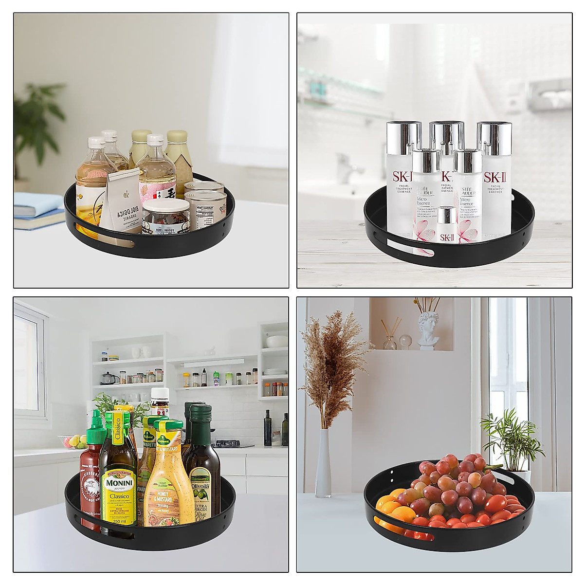 FYY Lazy Susan Turntable Cabinet Organizer Spice Storage Rack, 360 Degree Rotating Spice Rack Metal Lazy Susan for Cabinet Pantry Kitchen Countertop Refrigerator Table Storage Single Layer Black