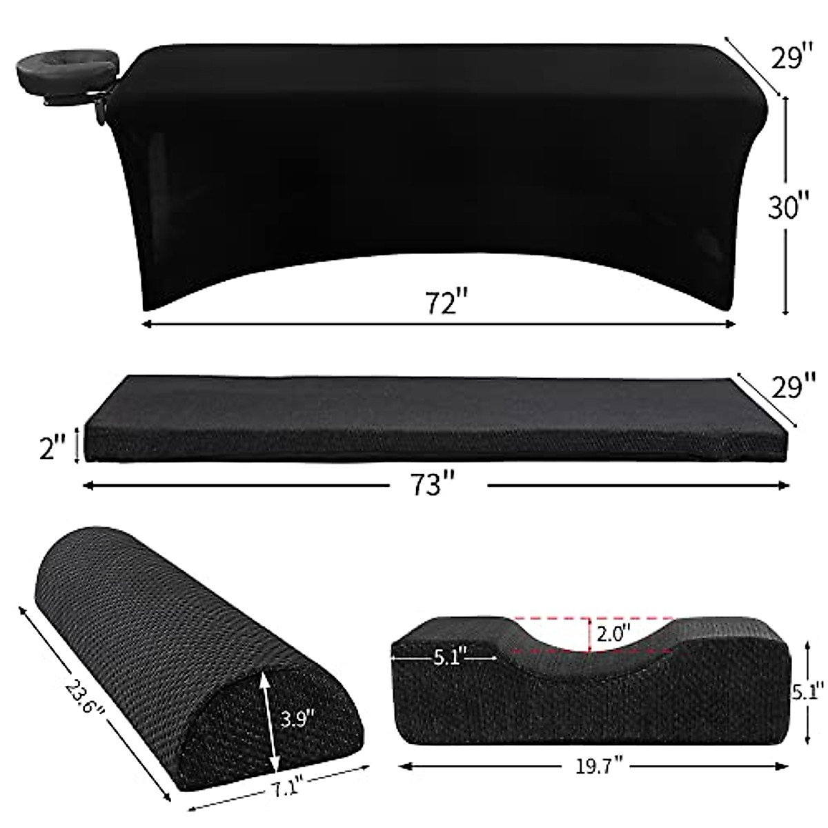 HOMBYS 4 Piece Set Lash Bed Linen for Massage Table, Memory Foam Lash Bed Topper and Neck Pillow and Leg Pillow and Table Cover for Lash Bed, 4 Lash Extension Set All in A Bag