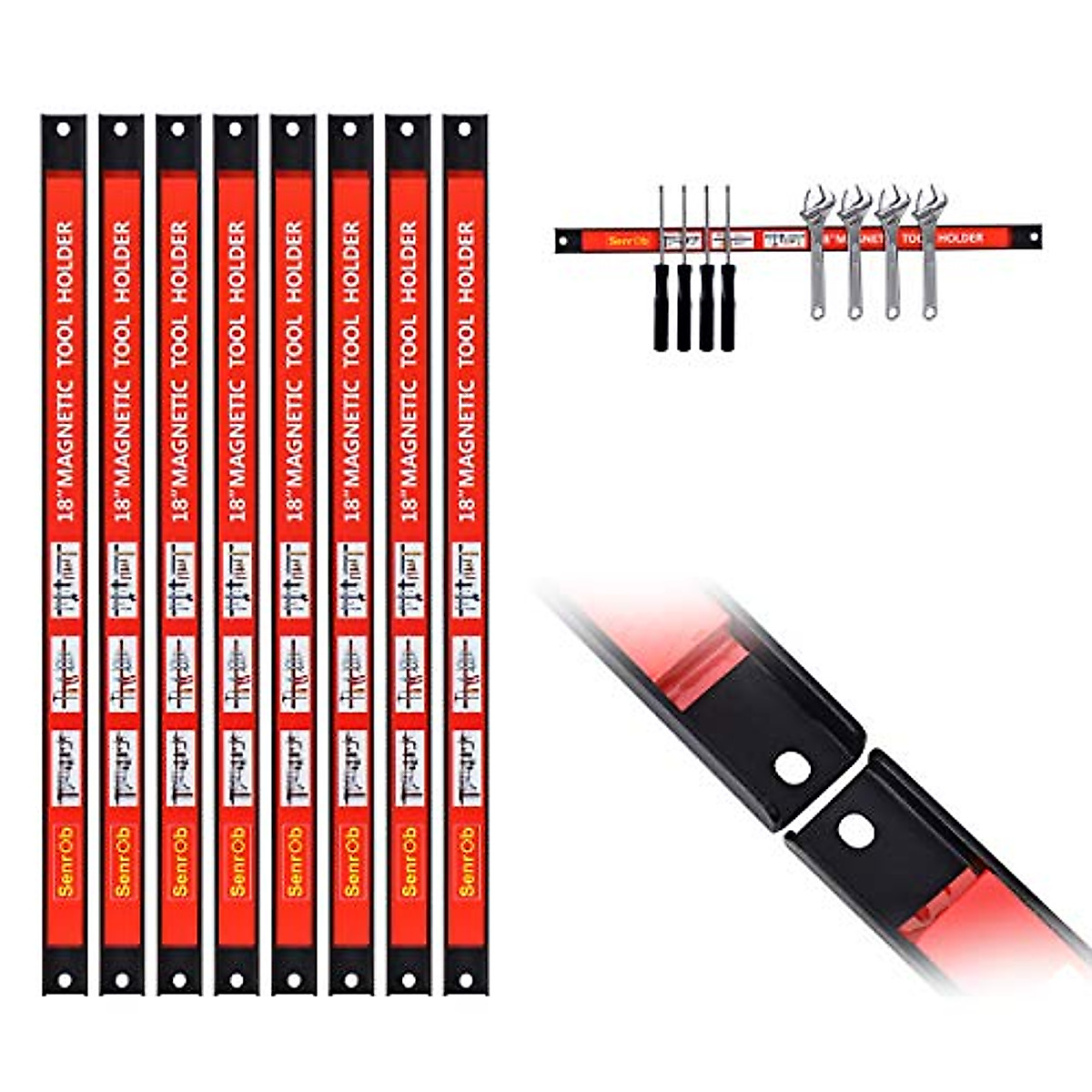 Heavy-Duty Magnetic Tool Holder 18-inch Rack - 8 Pack