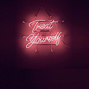Mugua Pink 'Treat Yourself'' Beer Neon Sign 17" x 14" for Home Bedroom Pub Hotel Beach Recreational Game Room Decor Garage Wall Sign