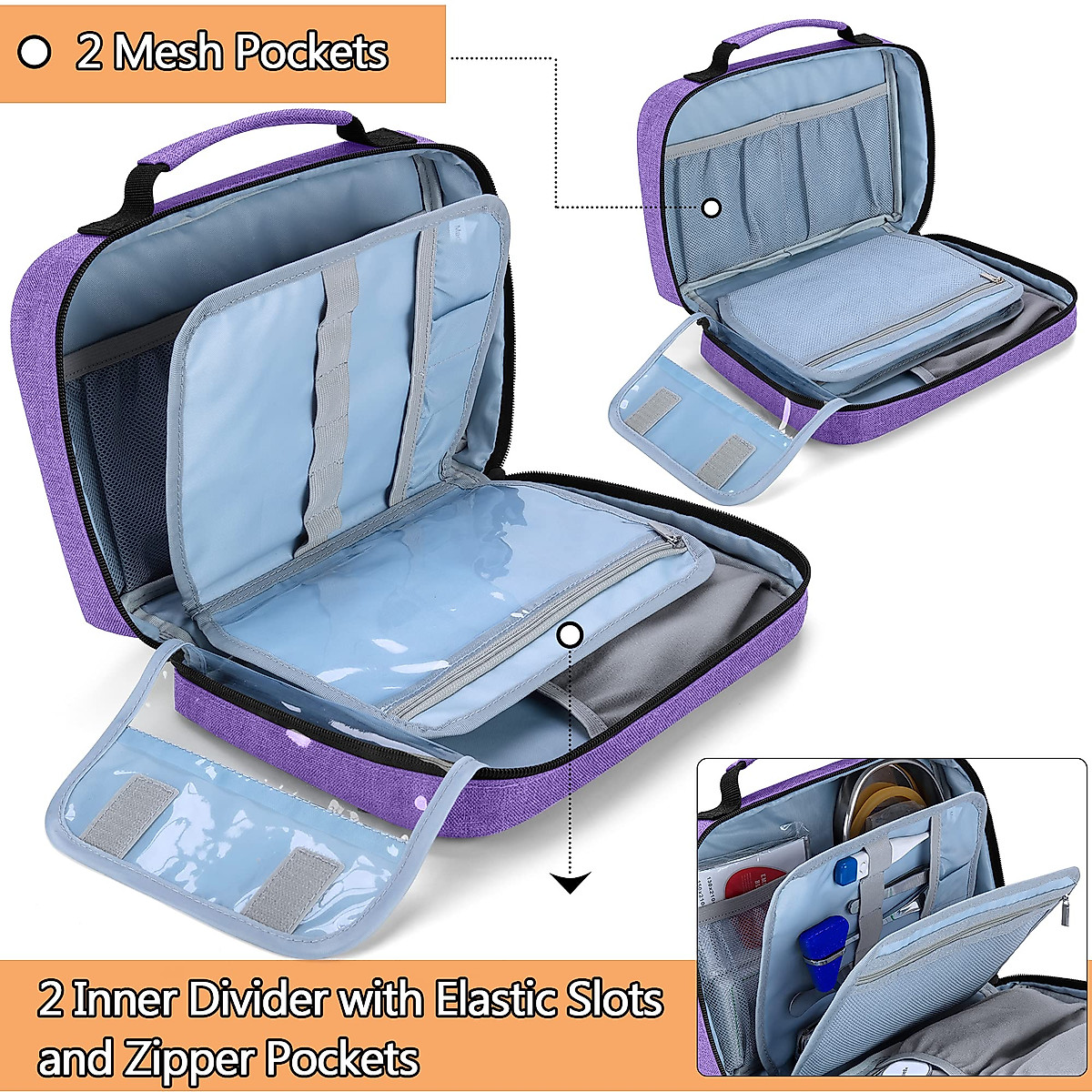 Damero Carrying Case for 2 Stethoscopes, Portable Stethoscope Case Compatible with 3M Littmann/ADC/Omron Stethoscope, BP Cuffs and Other Accessories, Purple