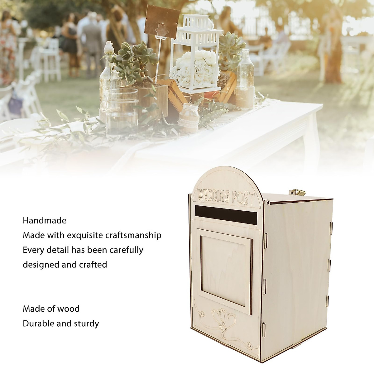 Yoidesu Wooden Wedding Mailbox Post Box, Vintage, Multipurpose Box for Weddings, Parties, Anniversaries, Graduations and Baby Showers,33.1 x 20.3 x 20.3cm (JM01617)