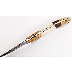 W Trading Custom hand made damascus steel blade gorgeous hunting knife with leather pouch. (2733) skinning knives for men best gift