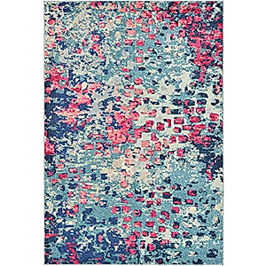 Unique Loom Jardin Collection Colorful, Vibrant, Abstract, Modern Area Rug, 4 x 6 ft, Blue/Pink
