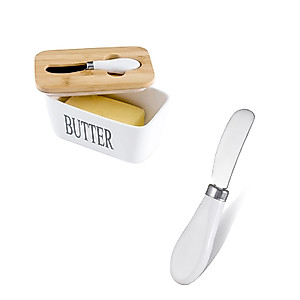 Hasense Butter Knife and White Butter Dish Bundle
