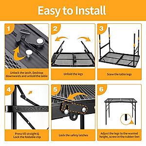 Moosinily Camping Table 3FT Grill Table Foldable Folding Table Picnic Portable Stand Mesh 2 Height Adjustable Outdoor Card BBQ RV Black 35.5×23.6 ×26 inch