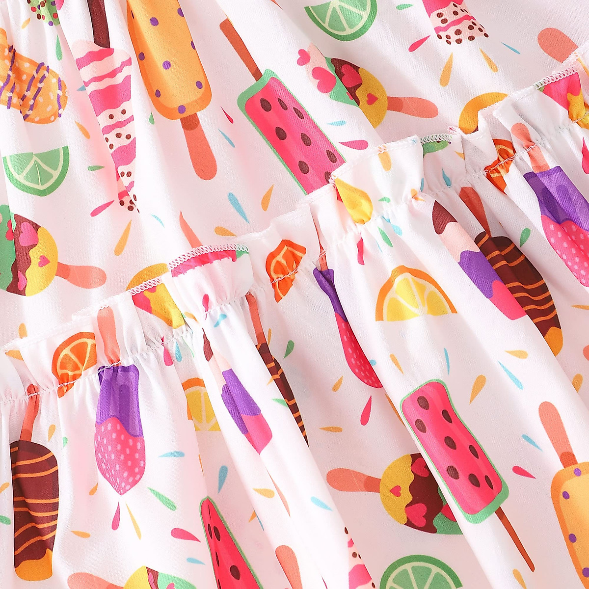 Girls Ice Cream Dress Sleeveless Toddler Summer Outfit Beach Tiered Smocked Sundress Kids Ruffle Dresses 6-7 Years