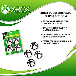 Xbox Logo Heavy Duty Chip Clips, Set of 4 | Plastic Bag Clamps For Snacks and Food Storage With Air Tight Seal Grip | Useful Home & Kitchen Decorations, Cute Video Game Gifts and Collectibles