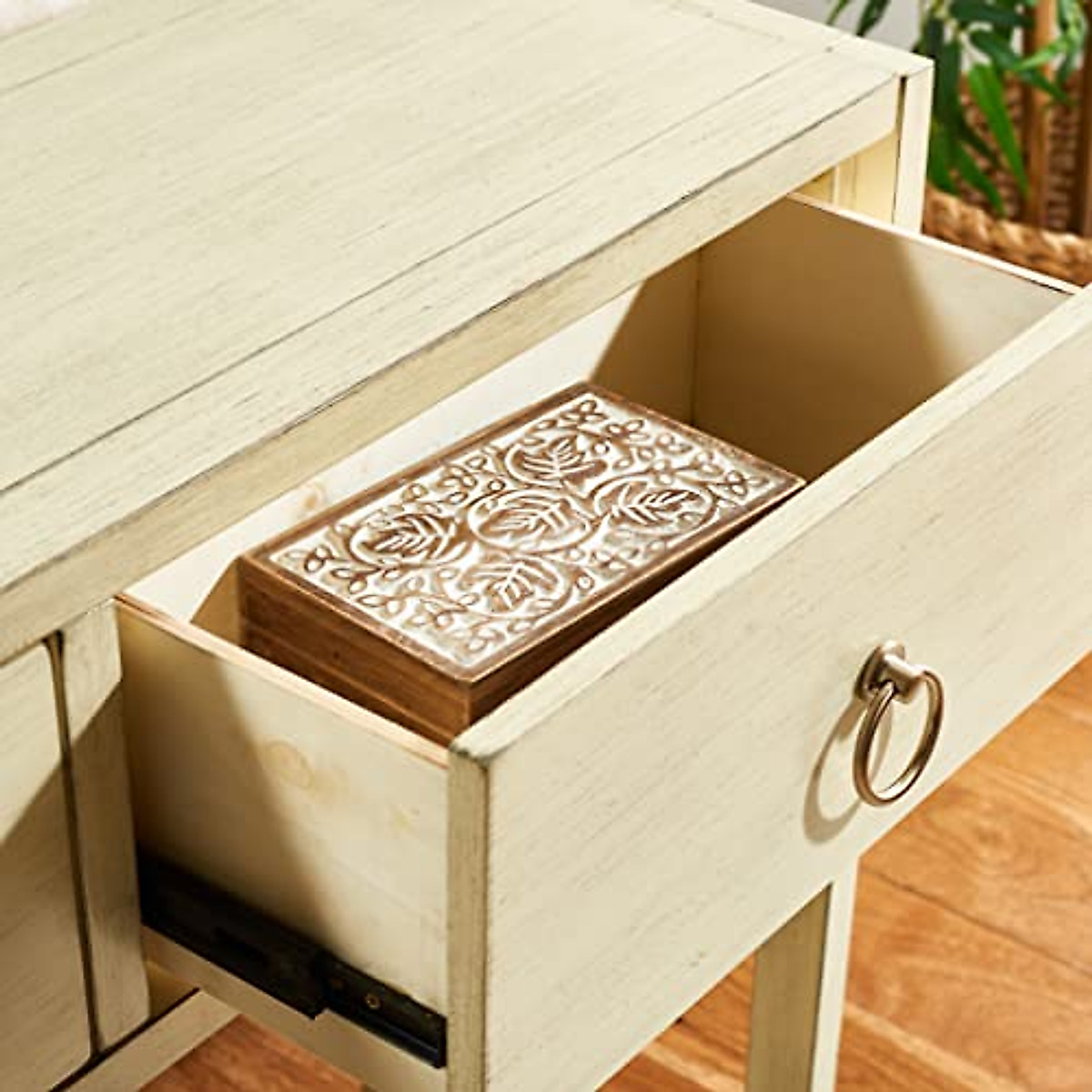 SAFAVIEH Home Collection Sadie Contemporary Antique White 2-Drawer Console Table (Fully Assembled)