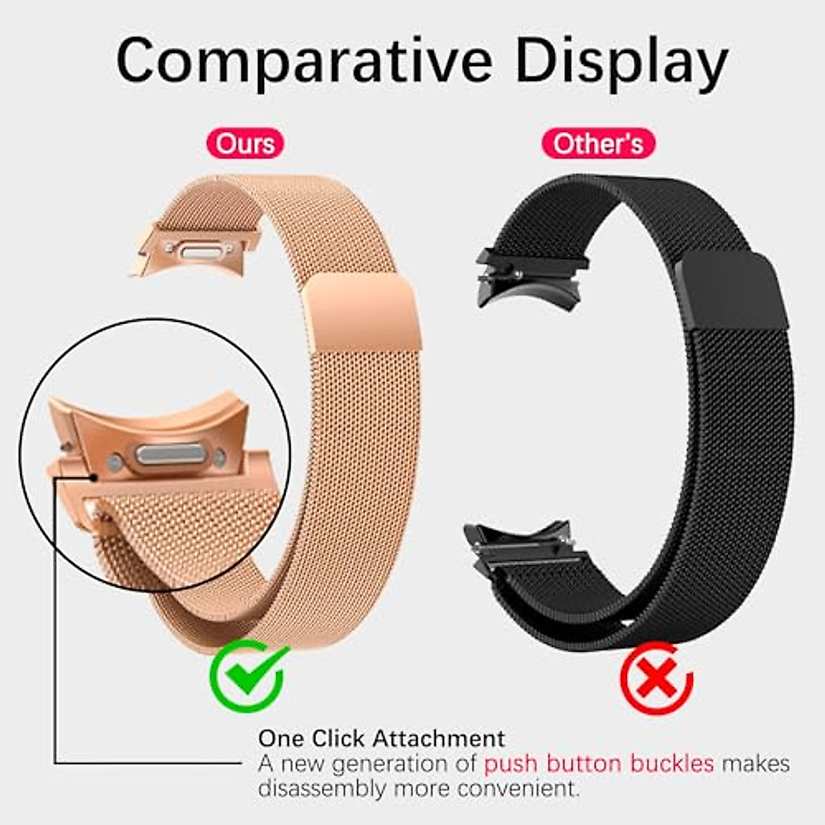 One Click No Gap Metal Band for Samsung Galaxy Watch 6 band 40mm 44mm Women Men,Galaxy Watch 6 Classic Band 47/43mm, Stainless Steel Magnetic strap for Galaxy Watch 5 4 band/5Pro/Watch 4 Classic (black)