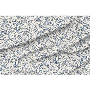 Spoonflower Fabric - Blue Floral Toile Chinoiserie Rococo French Country Vintage Birds Printed on Petal Signature Cotton Fabric by The Yard - Sewing Quilting Apparel Crafts Decor