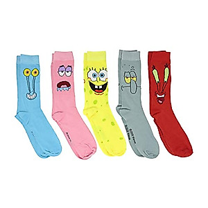 Hyp Spongebob Squarepants Characters Men's Crew Socks 5 Pair Pack