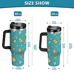 Selerdon 40 oz Tumbler Cartoon Space Blue with Handle and Straw Lid Vacuum Stainless Steel Insulated Water Bottle Travel Mug Car Cup Holder Friendly BPA Free for Gym Travel Office