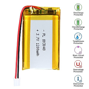 3.7V 1200mAh 803048 Lipo battery Rechargeable Lithium Polymer ion Battery with JST Connector