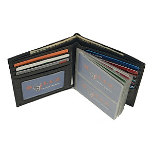 Leather European Bifold Hipster Mens Wallet With Heavy Duty Vinyl Wallet Insert (Black)