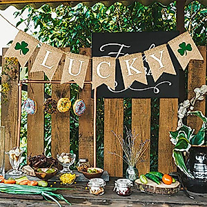 WATINC 2pcs St. Patrick's Day Burlap Banner, Lucky Clover Banner with Green Shamrock Leaf Gold Coin Felt Garland for Celebrate Irish Day Party,Saint Patty’s Day Home Hanging Decor for Mantel Fireplace