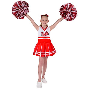 Spooktacular Creations Kids Cheerleader costume, Red Cheerleader Outfit for Girls, Child Red Cheerleading Uniform Outfit for Halloween Dress-up Parties (Medium)