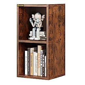 ALISENED Small Bookshelf, Wooden Stackable Cubby 2 Cube Shelf, Modern Small Spaces Storage Organizer Bookcase Display Rack for Bedroom, Library, Living Room, Home, Office Decor,Brown