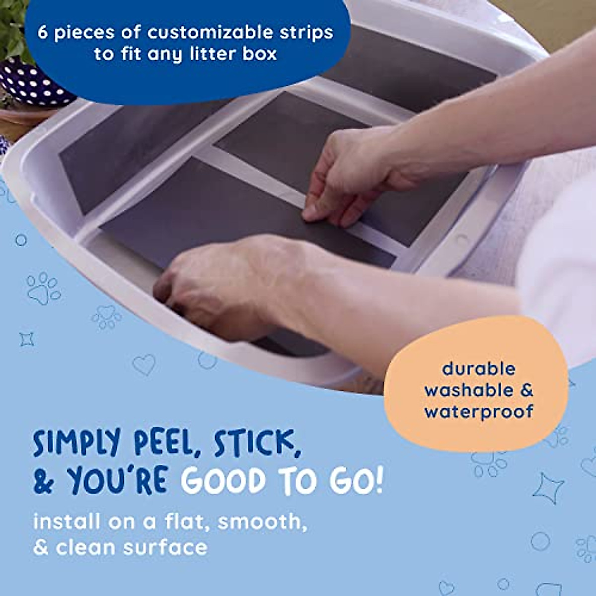 Kitty Cure Cat Scratching Manicure Strips, Scratch Liner for Litter Box, Furniture, or Any Flat Surface, Nail File for Cats, 6 Peel & Stick Scratching Strips, 3 Pairs of Strips in Different Sizes