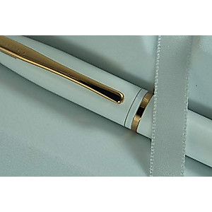 A.T. Cross Pearlescent White Medalist and 23KT Rose Gold Appointments and Cross signature mid Band Calaise Ballpoint Pen and two Bonus refills . A Gift Pen for Anyone and Any Occasion