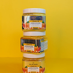 Skin Aid Medics Vitamin C Glowing Sugar Scrub, 21 oz, Brightening Body Scrub and Body Wash, Ultra Hydrating and Exfoliating Scrub for Nourishing Essential Body Care, Cruelty Free