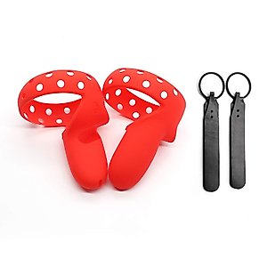 Touch Controller Grip Cover for Oculus Quest 2,Anti-Drop Protective Handle Sleeve with Adjustable Knuckle Strap,Oculus Quest 2 Silicone Skin Protective Cover (Red, 1 Pair)