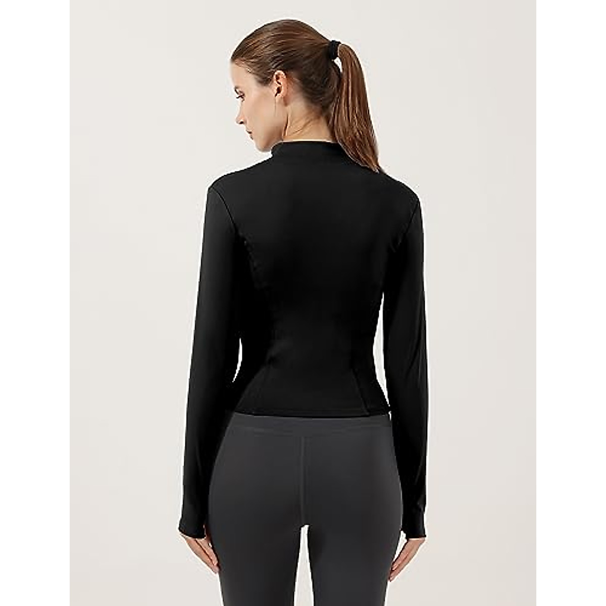 Locachy Women's Lightweight Stretchy Workout Full Zip Running Track Jacket with Thumb Holes Black M