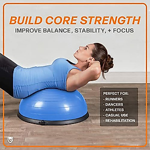 URBNFit Half Balance Ball - Yoga Ball Balance Trainer for Core Stability & Full Body Workout at Home or Gym - Resistance Bands, Pump and Exercise Guide Included - Black