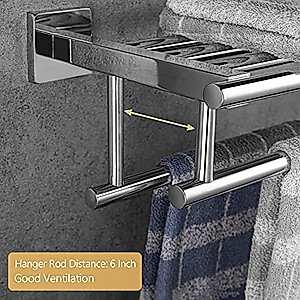 USHOWER Polished Chrome Towel Rack Set, Included 24-Inch Wide Bathroom Hotel Towel Shelf, 4 Piece