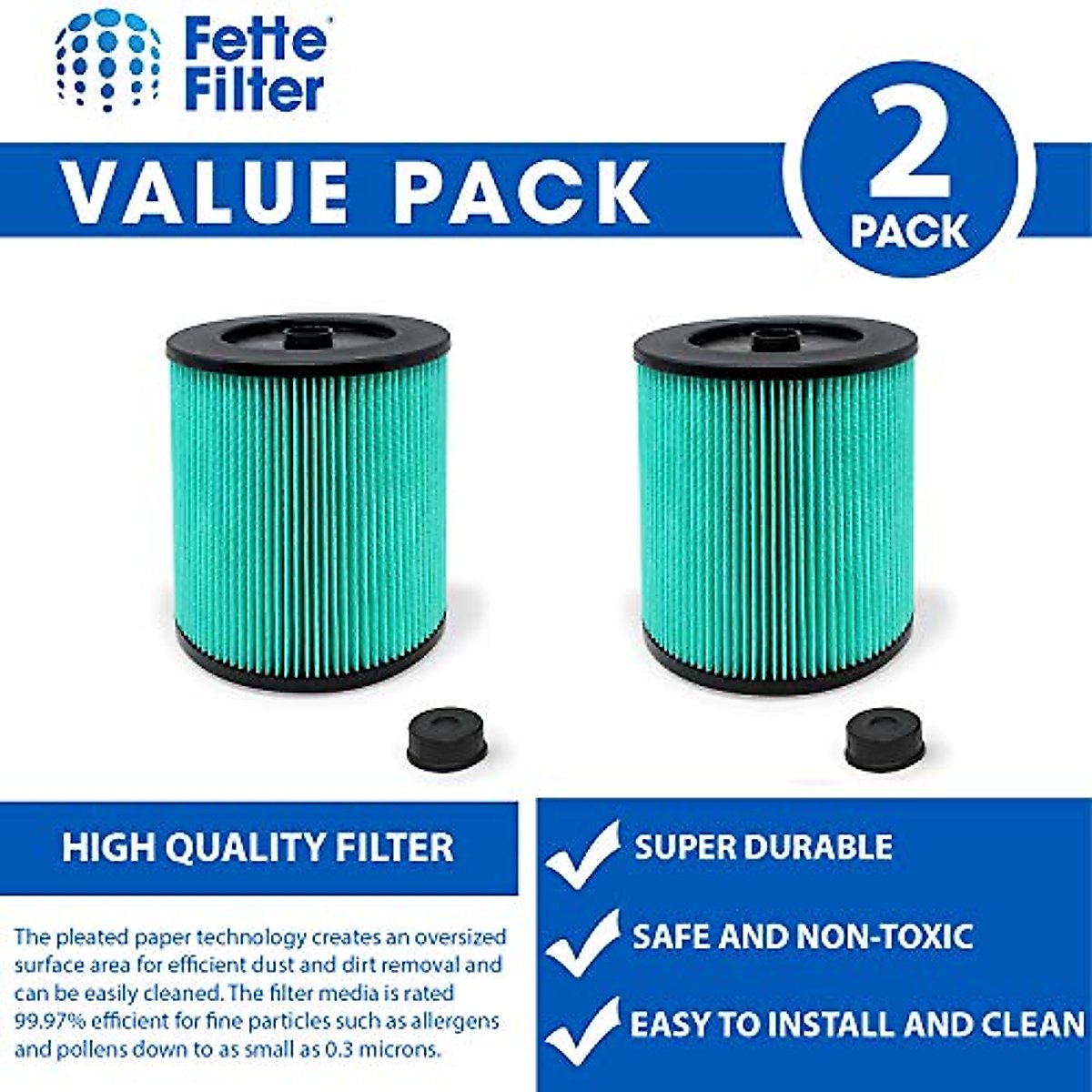 Fette Filter - 17912 & 9-17912 Vacuum Filter with High Efficiency Particle Air Filter Material Compatible with Craftsman. Compare to Part # 17912 & 9-17912. Pack of 2