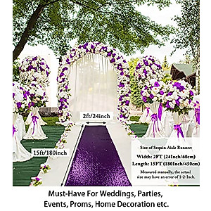 Purple Aisle Runner for Wedding 15FTx2FT Sequin Aisle Runner for Bride Glitter Sequin Fabric Aisle Runner for Wedding Ceremony Outside Royal Purple Carpet Aisle Runner for Party Graduation Birthday